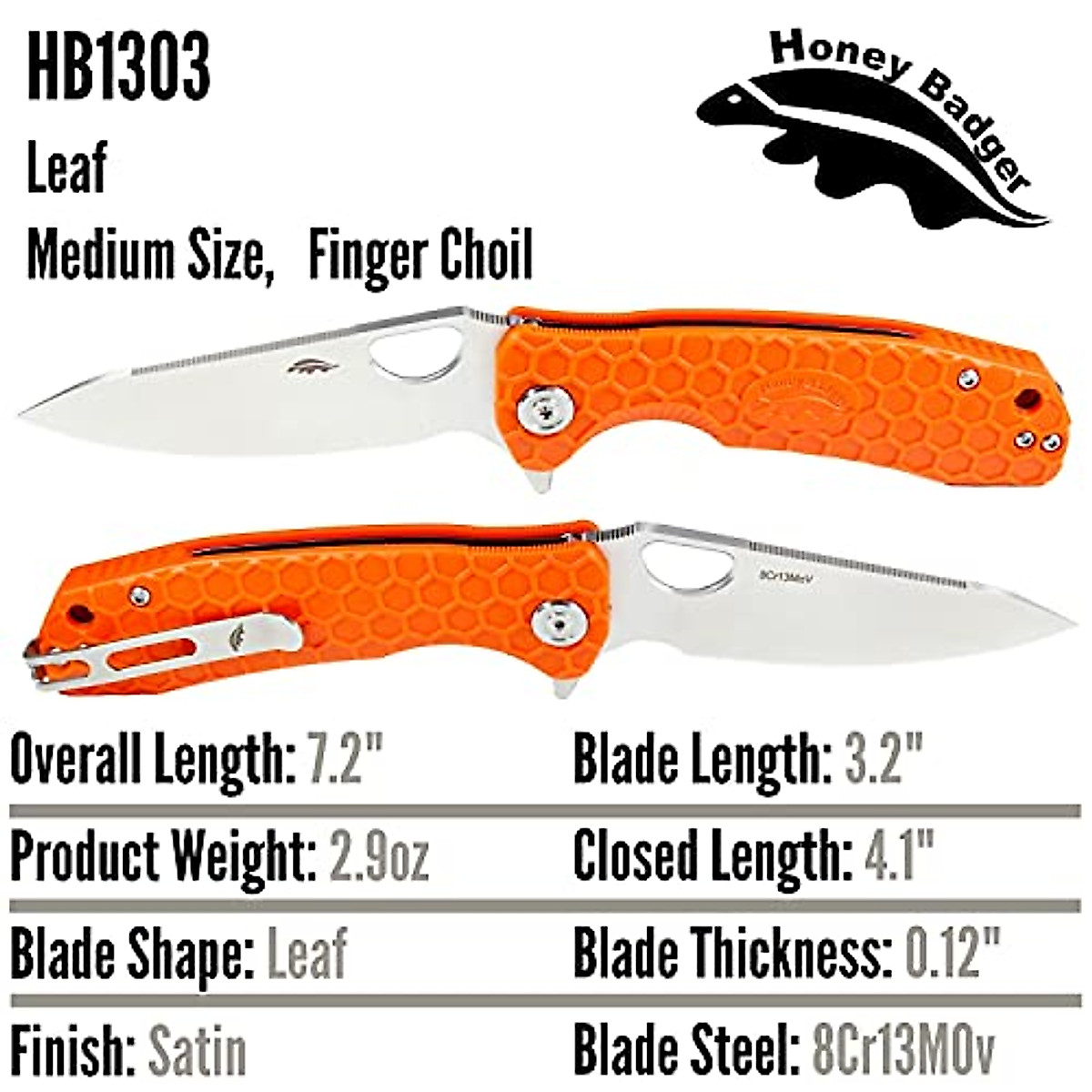 Honey Badger Leaf Pocket Knife for Men and Women - Folding Pocket Knife with Clip, Mini Folding Knife, Multitool Knife, Outdoor Camping Knife, Small Pocket Knife, Lightweight Pocket Knife - Medium Orange