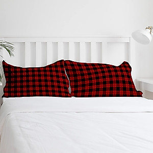 Savannan Duvet Covers 3 Pieces Set California King Size, Christmas Red and Black Plaid Buffalo Check Farmhouse Decoration Bedding Set with Zipper Closure & Corner Ties (1 Duvet Cover + 2 Pillow Sham)