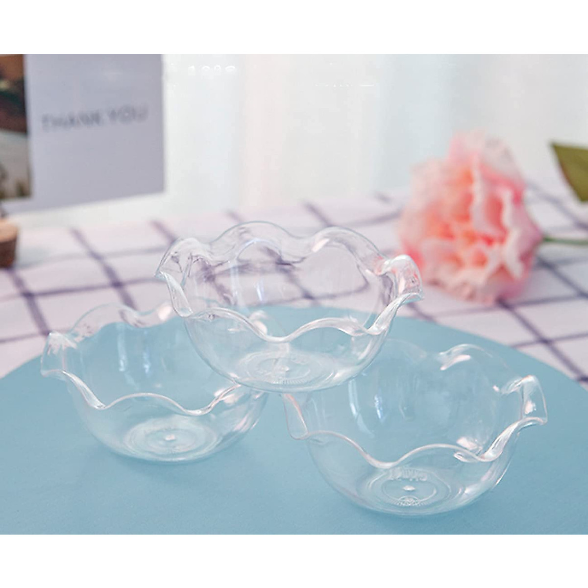 Qixivcom 50 Pack 4 Oz Flower Shaped Plastic Ice Cream Dessert Bowls Dessert Cup Disposable Sundae Bowl Parfait Snack Salad Bowls Tasting Sample Cup Appetizer Serving Bowl for Party Wedding Favor