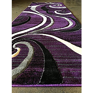 Contempo Modern Purple Grey Black Gray Contemporary Runner (400,000 Point) Area Rug Swirl Design #344 (2 Feet X 7 Feet 3 Inch )