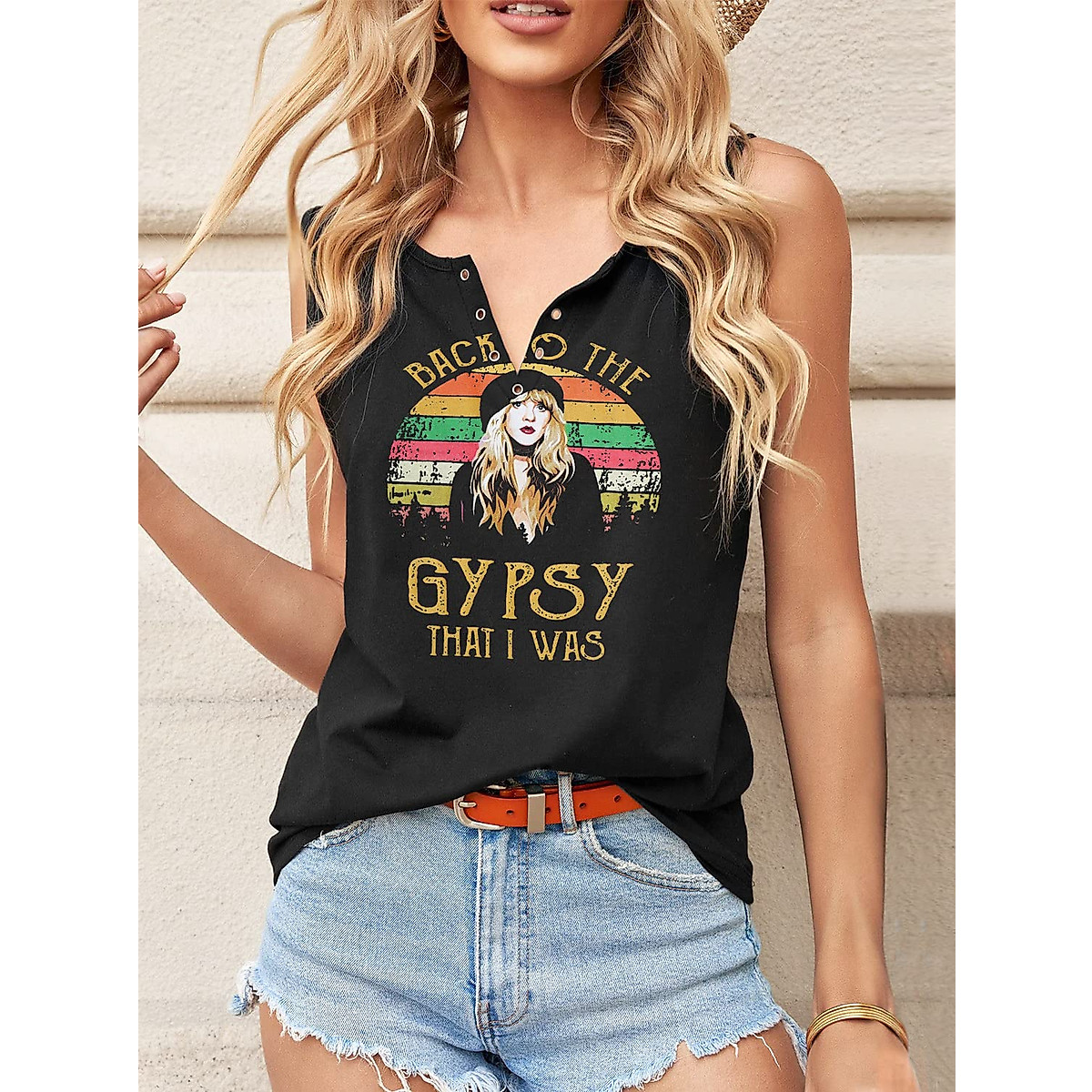 Vintage Band Tees for Women Country Graphic Tank Top Summer V Neck Ring Hole Sleeveless Shirt