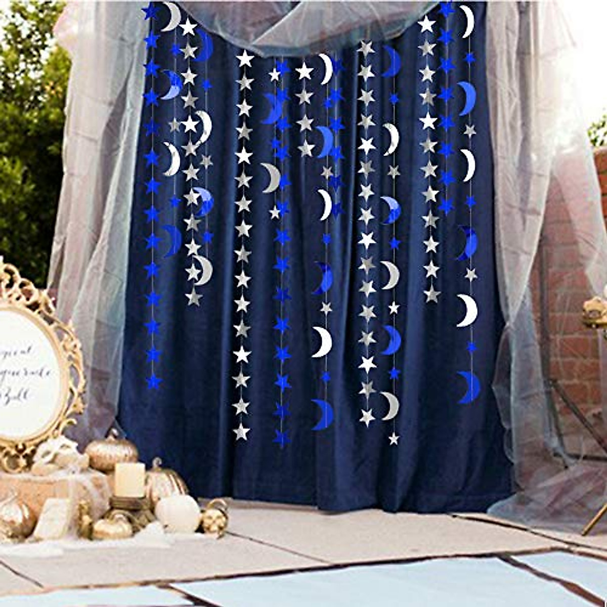 Decor365 Royal Blue Silver Stars and Moon Garlands Kit Twinkle Little Star Garand/Hanging Streamers/Bunting Banner for Birthday Party Decoration/Wedding Decor/Baby Shower/Christmas/Nursery/Ramadan