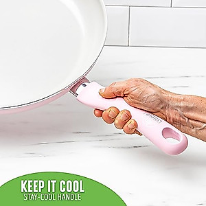 GreenLife Sandstone Healthy Ceramic Nonstick 12” Frying Pan Skillet, PFAS-Free, Dishwasher Safe, Pink