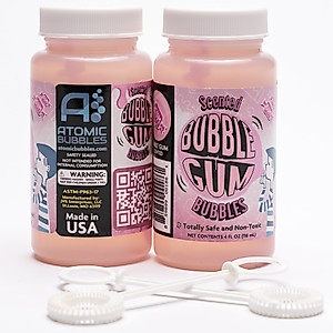 Atomic Bubbles: Bubble Love Bubblegum Scented Bubbles - 2 Pack - 4oz Bottles, Oversized Wand, Kids Events, Party Favors, Indoor & Outdoor, Non-Toxic