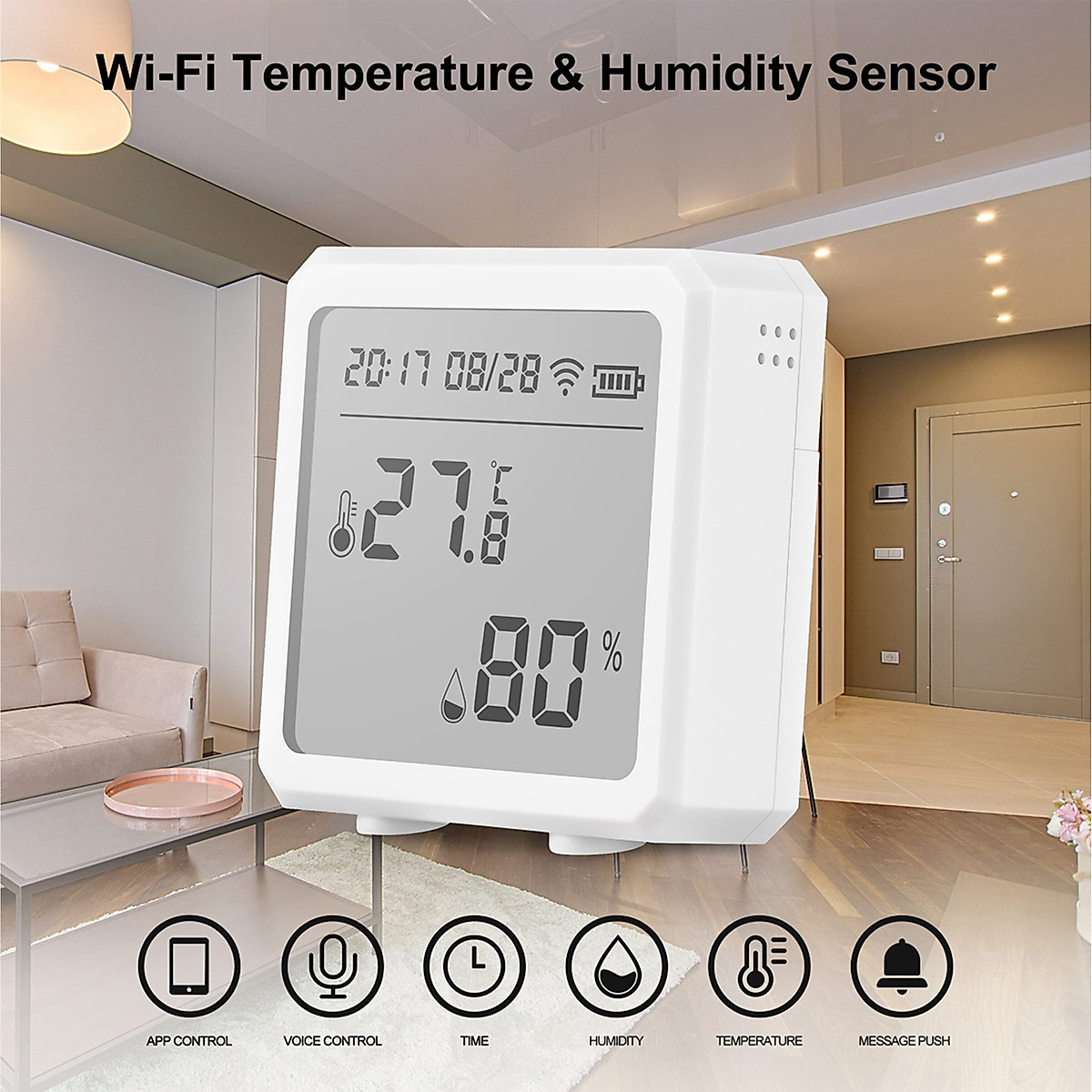 Smart WiFi Temperature and Humidity Sensor Indoor Hygrometer Thermometer with LCD Display Support Alexa Google Assistant