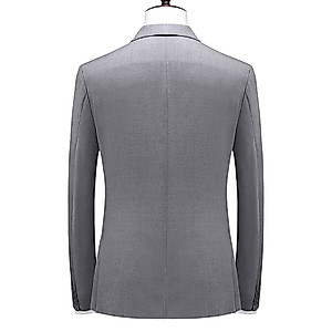 Men's Slim Fit Double Breasted Jacket Slim Fit Business Daily Prom Blazer Peak Lapel Groom Wedding Party Suit Coat (Grey,Large)