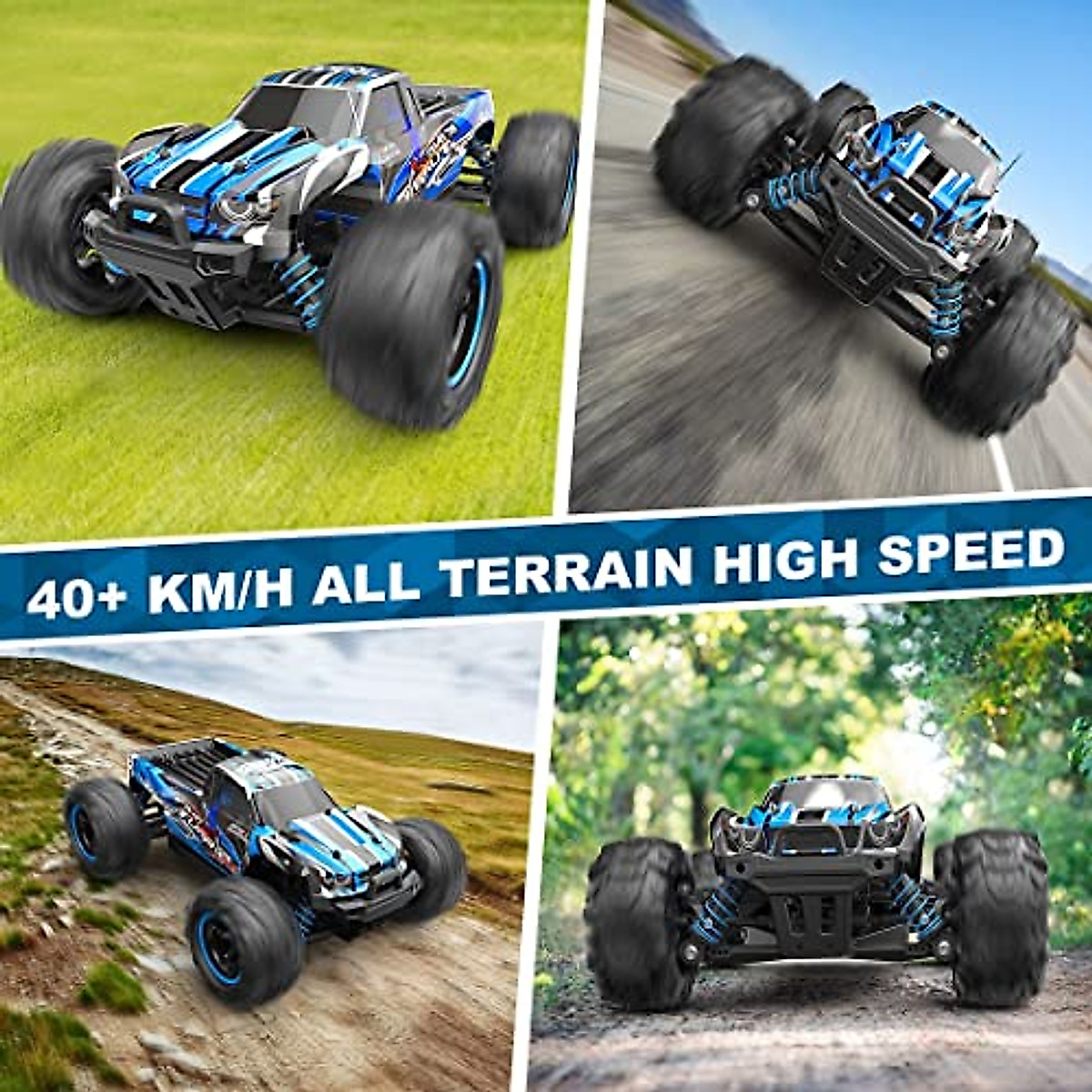 QFC RC Cars 1:18 Scale Remote Control Car, 4WD High Speed 40+ Km/h Off Road RC Monster Vehicle Truck, All Terrains Electric Toy Trucks with Two Rechargeable Batteries for Boys Kids and Adults