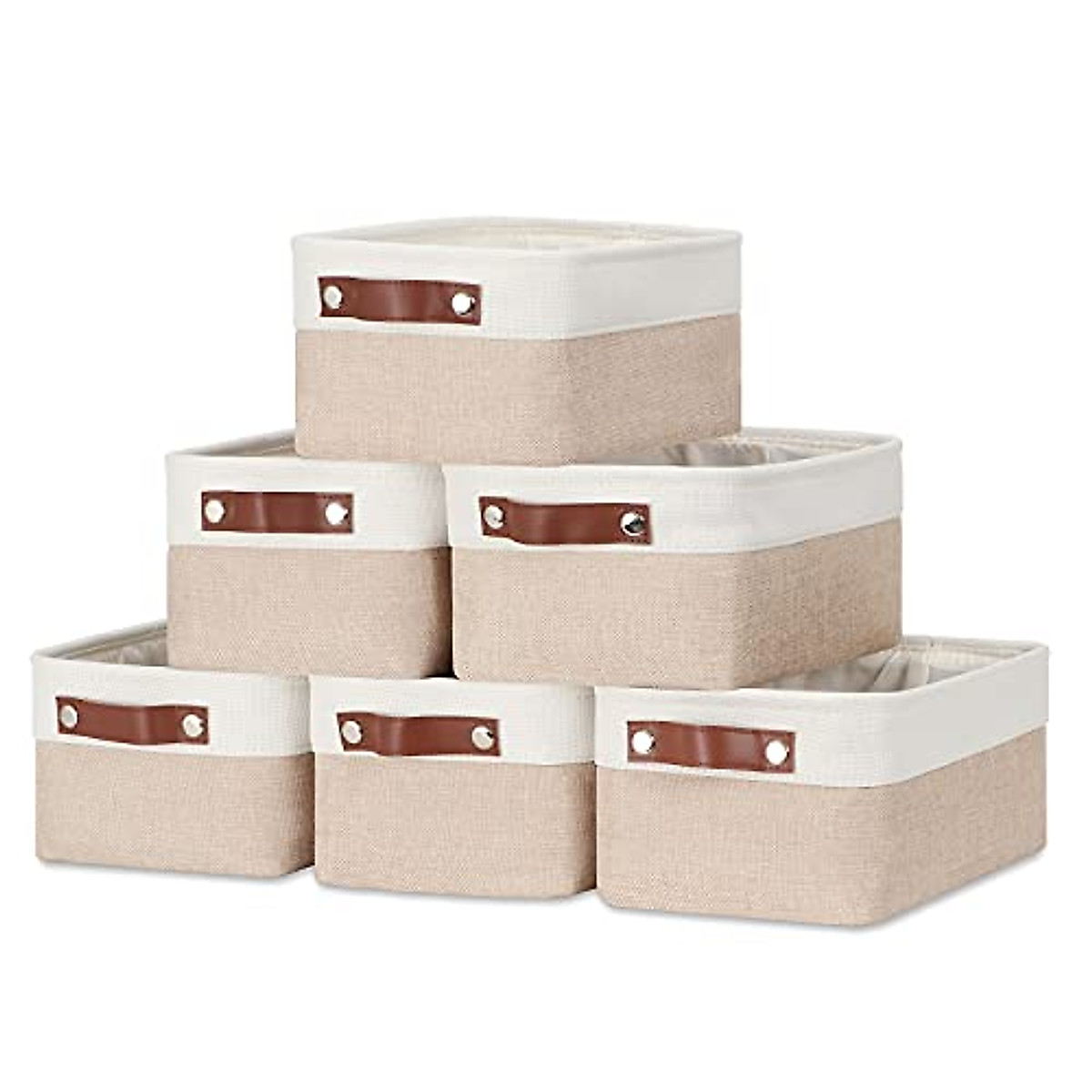 DULLEMELO Collapsible Bundle Baskets 4 Cube Baskets 13"x13"x13" + 6 Small Baskets 11.8"x7.9"x5.1"（White&Khaki)
