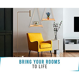 Comfify Modern Set of 2 Wooden Floating Shelves with String – Farmhouse Boho Wall Decor for Living Room Wall – Natural Wood Decorative Shelves with Rope – 17”x5.2” - Natural Color