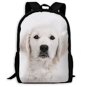 White Golden Retriever Printed Backpack Teen Boys & Girls Laptop Backpack 15" Outdoor Travel Lightweight Bag