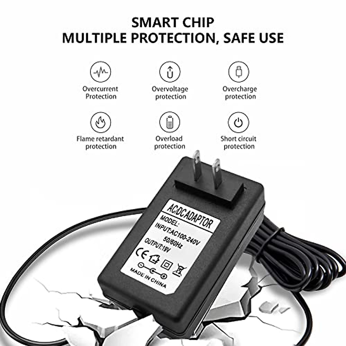 19V AC DC Charger Power Cord Compatible for Eufy RoboVac 11S 12 15C 25C 30C 35C, Pure Clean PUCRC 15 25 26B 90, Coredy Robotic R580 R650 R750 G800, ILIFE V3s Pro A4s Pro V5s Pro Robot Vacuum Cleaner