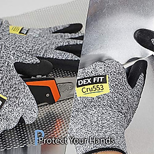 DEX FIT Level 5 Cut Resistant Gloves Cru553, 3D-Comfort Fit, Firm Grip, Thin & Lightweight, Touch-Screen Compatible, Durable, Breathable & Cool, Machine Washable; Grey L (9) 1 Pair