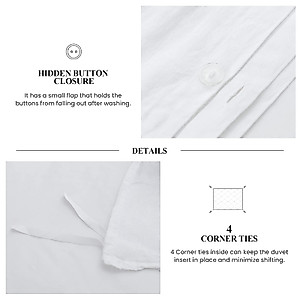 Simple&Opulence 100% Linen Duvet Cover Set Comforter King Size (104" x 92")-3pcs French Washed Flax Textured Soft Bedding with Striped Detail, 1 Duvet Cover and 2 Pillowcases (White)