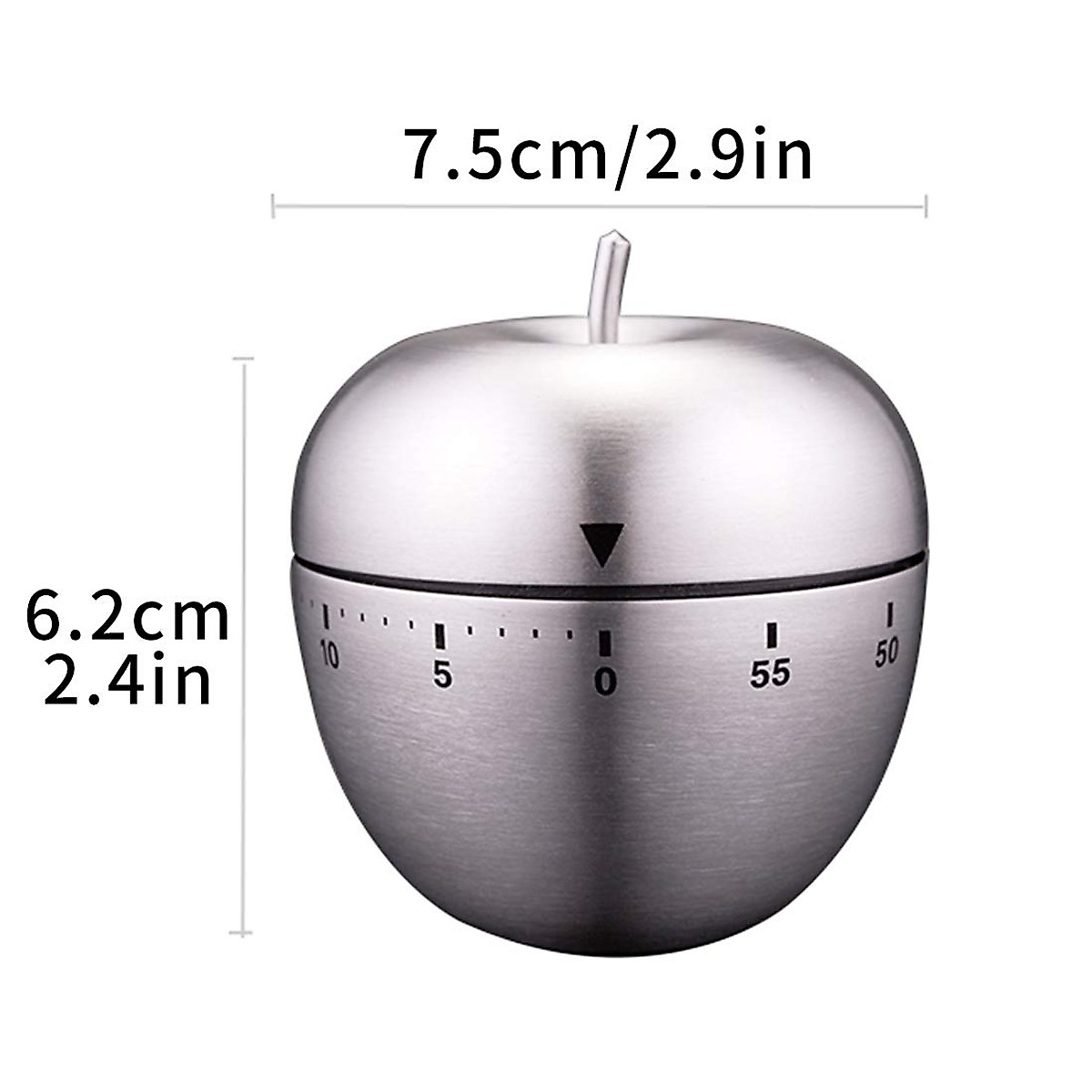 Wailicop Apple Kitchen Timer Stainless Steel Mechanical Rotating 60 Minute Alarm Timer Count Down Timer for Learning, Cooking, Cosmetic Applications, Baking, Exercise