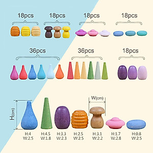 Large Set Full Rainbow Color Style Wooden Loose Parts Sensory Play Toys, Rainbow Mandala Loose Parts 7 Shapes, 27 Colors, Rainbow Stacker Nesting Toys Parts (162 PCS)…