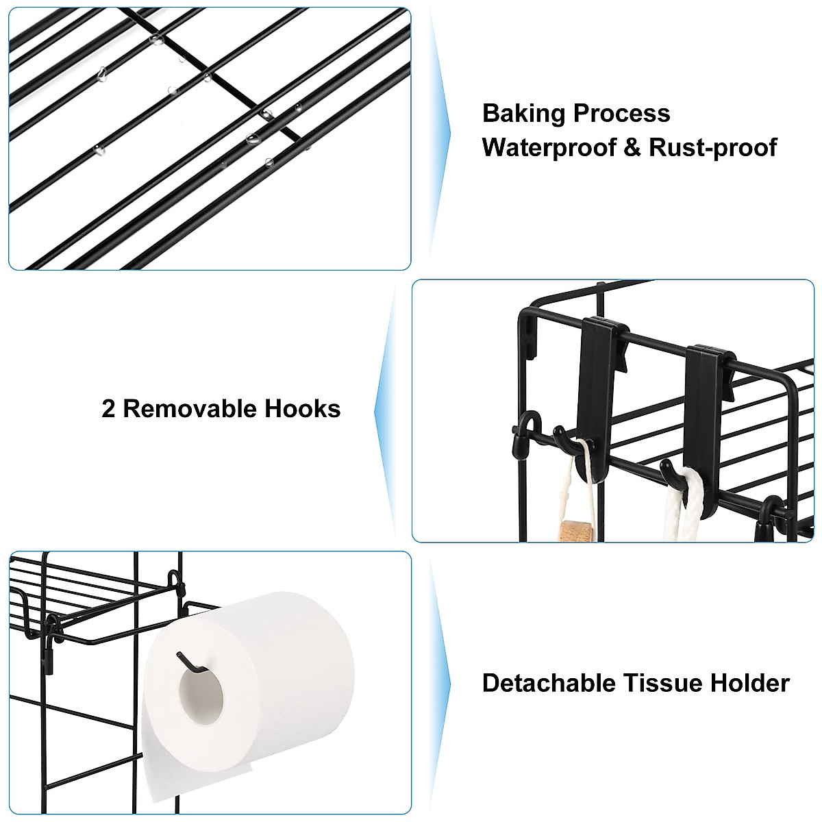 Vrisa Over Toilet Bathroom Organizer, 2-Tier Bathroom Storage Shelf Multifunctional Toilet Rack for Bathroom Decor No Drilling Over Toilet and Wall Mounted Design Space Saver, Black