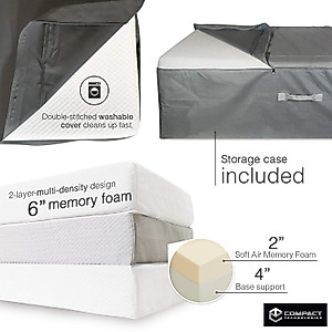 Portable Mattress - Folding Memory Foam Guest Fold Up Bed w/Case | Tri-Fold (6 Inch) Travel Away Floor, Futon & Camp Cot Topper for Fast Trifold Foldable (Fold-Up & Fold-Out) Sleep Comfort (Full)