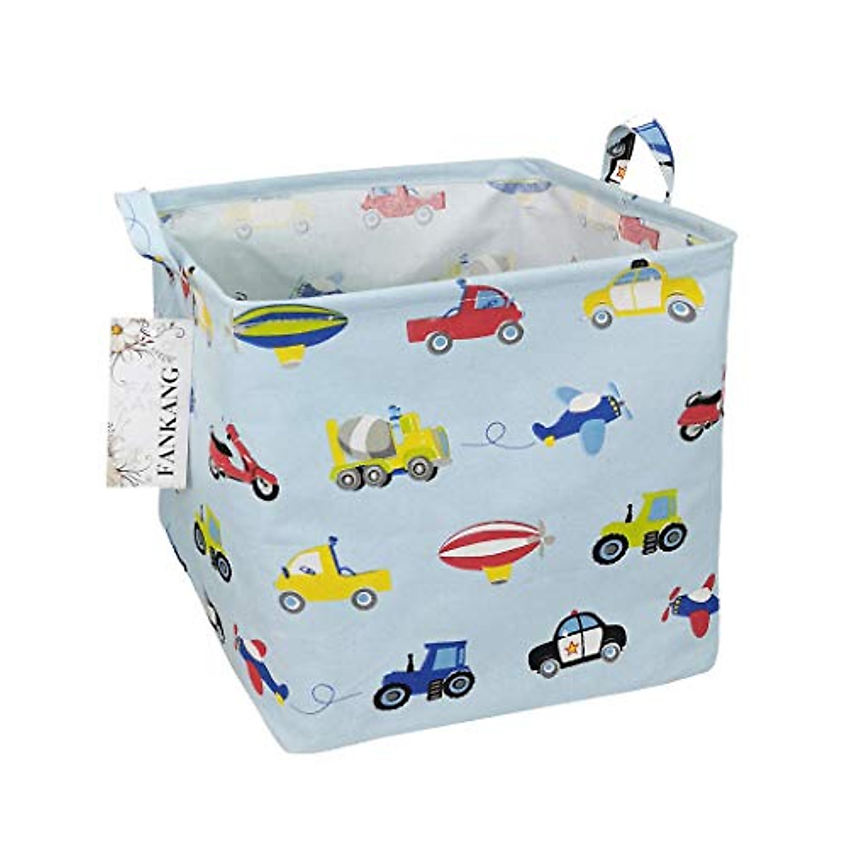 FANKANG Storage Bins Nursery Hamper Canvas Laundry Basket Foldable with Waterproof PE Coating Large Storage Baskets Gift Baskets for Kids, Office, Bedroom, Clothes,Toys (Cars)