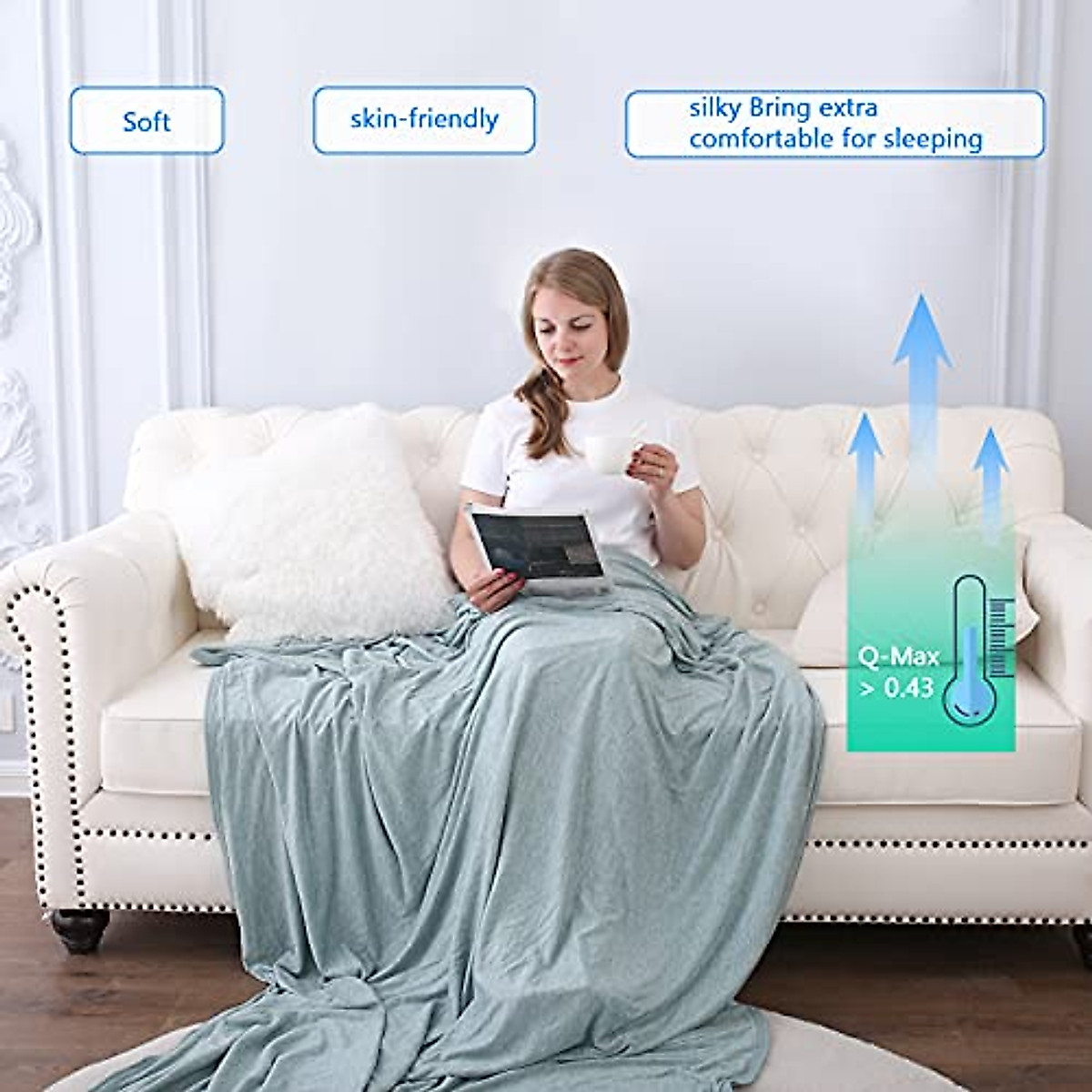 CHOSHOME Cooling Blanket for Hot Sleepers Lightweight Summer Cold Thin Blankets for Sleeping, Hot Flashes Night Sweats, Soft Blanket for Bed, Twin Size, Green