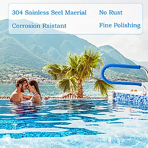 Pool Rail 32x23 Pool Railing for Inground Pool 304 Stainless Steel Pool Handrail Rustproof Pool Safety Handrails, Swimming Pool Stair Rail with Blue Grip Cover & Anchors Screws