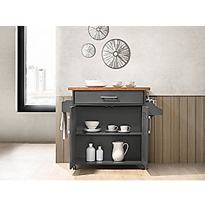 Hodedah Kitchen Island with Spice Rack, Towel Rack & Drawer, Grey with Oak Top