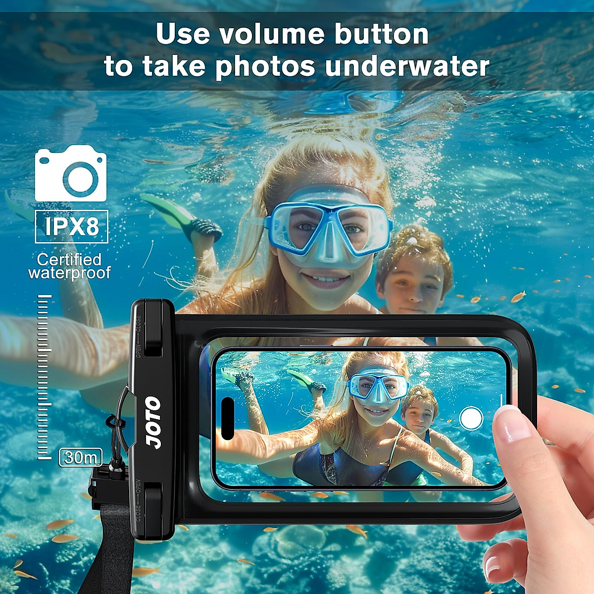 JOTO IPX8 Waterproof Phone Pouch Case, Underwater Dry Bag for Phone Protector for iPhone 15 14 13 12 11 Pro Max, Galaxy S24 S23 S22 Ultra Pixel to 7" Cruise Vacation Essential -2 Pack, Black