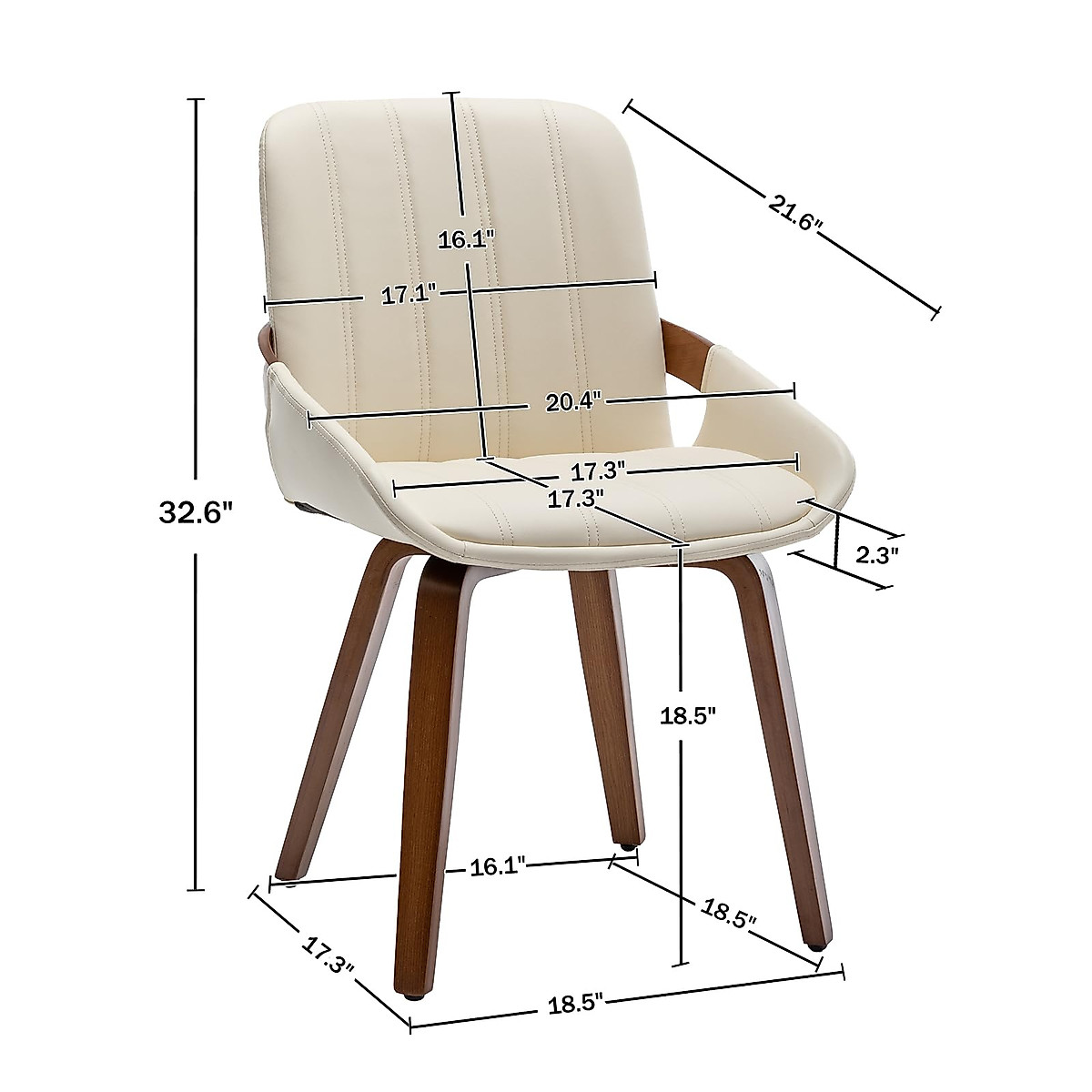 YOUUGIOR Mid Century Modern Faux Leather Upholstered Dining Chairs,Armless Accent Chairs with Sturdy Natural Wood Legs,Bamboo Backrest Support for Kitchen&Dining Room Chairs(Set of 4,Beige)