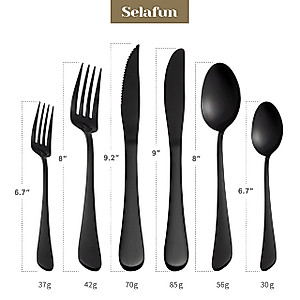 Selafun 24 Piece Matte Black Flatware Set.Stainless Steel Matte Black Silverware Set Titanium Plating Tableware Cutlery Set. Utensil Set for Kitchens. Dishwasher Safe(Service for 4)