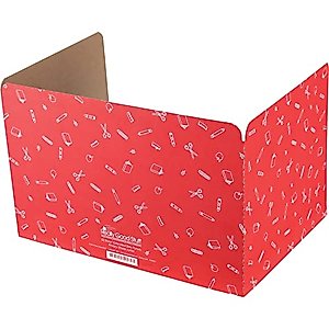 Really Good Stuff Standard Privacy Shields for Student Desks – Set of 12 - Matte - Study Carrel Reduces Distractions - Keep Eyes From Wandering During Tests , Red With School Supplies Pattern