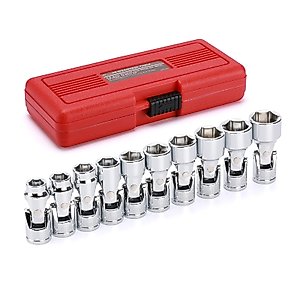 EMENTOL 10PCS 3/8" Drive Universal Joint Socket Set, 6 Point, Metric Universal Flex Socket Set, CR-V, Swivel Head, 10mm - 19mm
