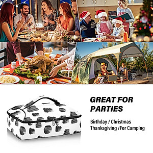 Seamless Black Ink Spots Hand Drawn Black Spots Stains on White Reusable Insulated Pizza Bag, Waterproof Food Delivery Bag, with Handle Lid Leakproof Pizza Holder Tote for Hot or Cold Food