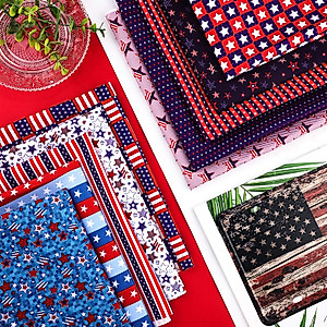 Tatuo 10 Pcs 20 x 20 in Patriotic Fabric Bundle 4th of July Quilting Fabric Memorial Day Fabric Squares Independence Day Print Fabric American Flag Pattern Polyester Cotton Fabric DIY Craft Patchwork