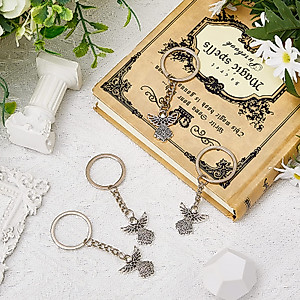 Therwen 200 Pcs Guardian Angel Keychain Silver Angel Charm Keychain Angel Pendant Baptism Favors Key Ring for Women Funeral Party Gifts Arts and Crafts, 3.15 Inch