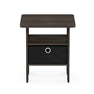 Furinno Andrey End Table / Side Table / Night Stand / Bedside Table with Bin Drawer, Dark Brown/Black, 1-Pack, Center Bin