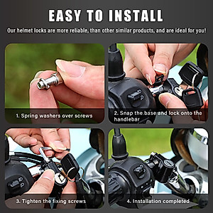 Augeny Motorcycle Helmet Lock Anti-Theft, Metal Tamper-Proof Portable Helmet Safety Lock with 2 Keys, 22-26mm Universal Helmet Accessories for Motorbike Scooter Street Bike (Lock & Black Rope)