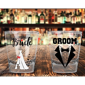 Wedding Shot Glasses - Bride and Groom - Groom Drinking Team - Wedding 2 oz - Bachelor Party Favors (Bride Groom)