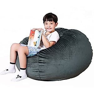 Lukeight Stuffed Animal Storage Bean Bag Chair for Kids and Teens Without Filling, Zipper Storage BeanBag Cover for Organizing Stuffed Animal, Luxury Velvet Bean Bag Chair Cover (No Beans) X-Large