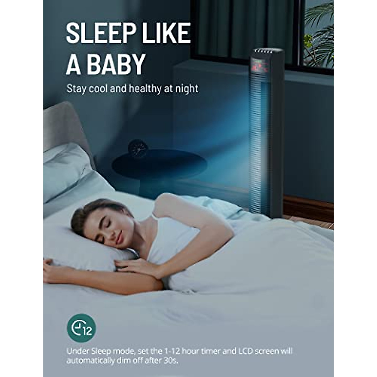 Tower Fan, 36”Oscillating Bladeless Fans with Remote, Quiet Cooling, 3 Modes, Multiple Speed Settings,12H Timer, LED Display with Auto Off,Black Portable Floor Fan for Bedroom Living Rooms Office