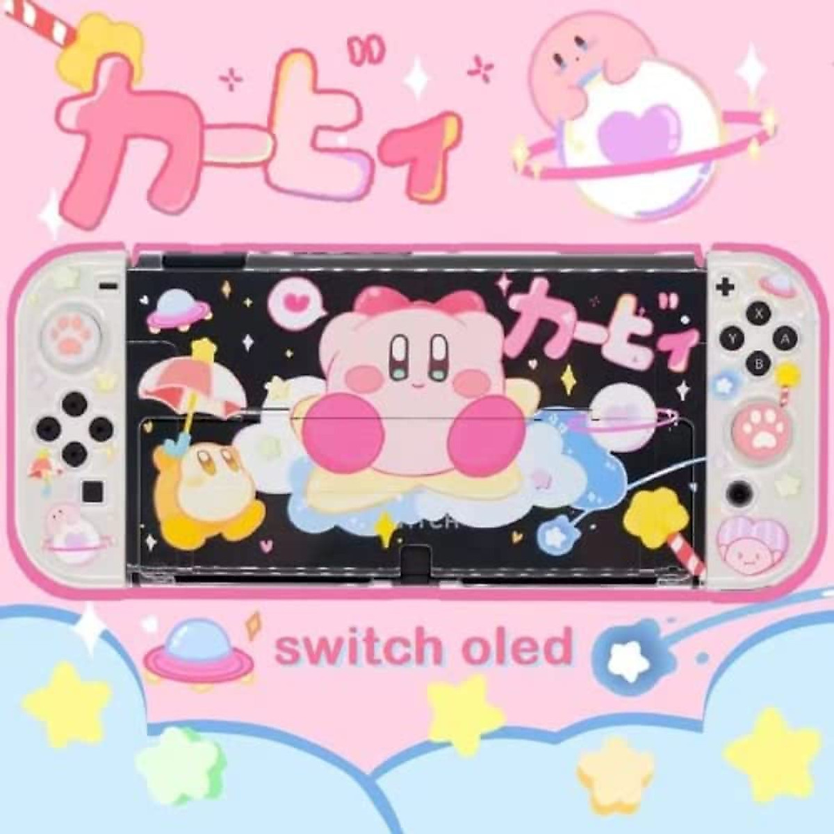 ENFILY Cute Protective Case for Nintendo Switch OLED, Cute Bling Clear Soft TPU Slim Cover, Kawaii Dockable Case for NS, Sparkle Skin Set
