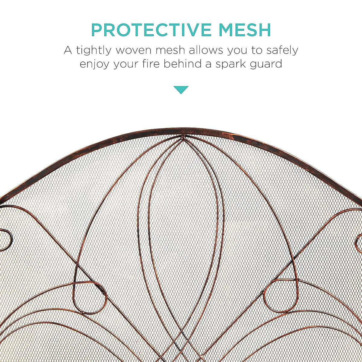 Best Choice Products 3-Panel 55x33in Solid Wrought Iron See-Through Metal Fireplace Screen, Spark Guard Safety Protector w/Decorative Scroll - Copper