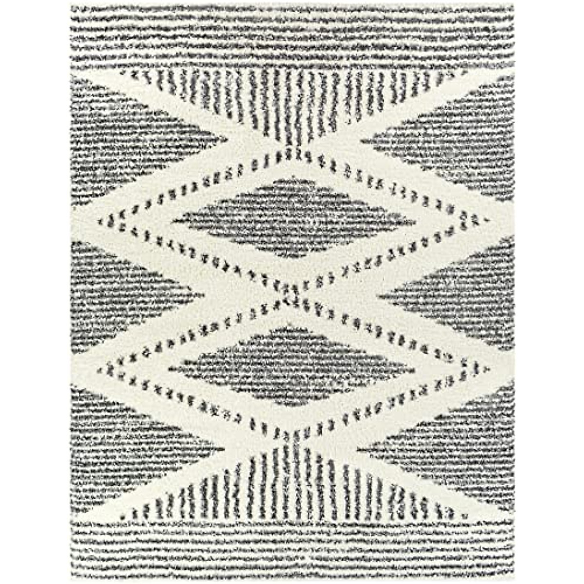 Trunding Moroccan Farmhouse Living Room Bedroom Shaggy Area Rug - Bohemian Shag Rug - Plush High Pile - Southwestern Boho Soft Carpet - Tribal Aztec - Black, Cream, Grey, Beige - 7'10" x 10'3"