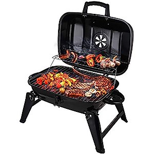 CUSIMAX Charcoal BBQ Grill, Portable Small Grills and Smokers Folding Tabletop Grills, for Camping Patio Backyard and Anywhere Outdoor Cooking, 18-Inch, Black