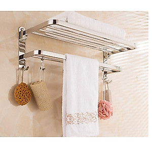 SUS304 Stainless Steel Thickened Mirror Polished Double Layer Foldable Towel Rack with Hook-Length 60CM Wall Mounted Towel Bar Hanging for Kitchen Bathroom Cupboard (Length 60CM)