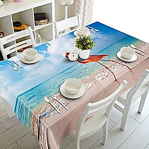 3D Merry Christmas Beach Pattern Waterproof Tablecloth, Oil-Proof Table Cover, Suitable for Kitchen, Dining Room M-1 140x160cm