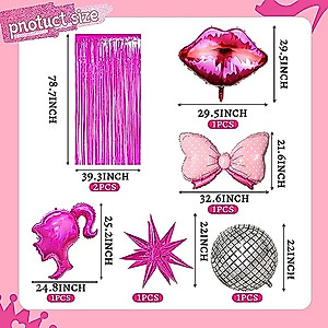 Hot Pink Party Decorations Pink Balloon Garland Arch Kit Pink Princess Girl Bow Balloons Hot Pink Rose Red Light Pink Matte White Balloons Silver Disco Ball Pink Foil Fringe Backdrop