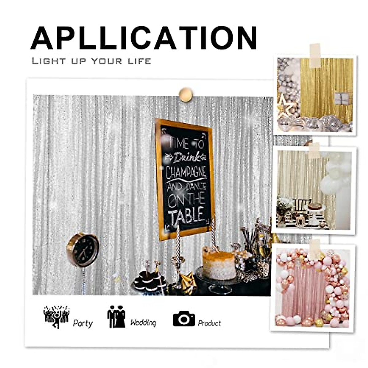 Hahuho Silver Sequin Backdrop Curtain, 2PCS 2FTx8FT Glitter Backdrop Curtain for Parties, Christmas, Wedding, Party Decoration（2 Panels, 2FT x 8FT, Silver