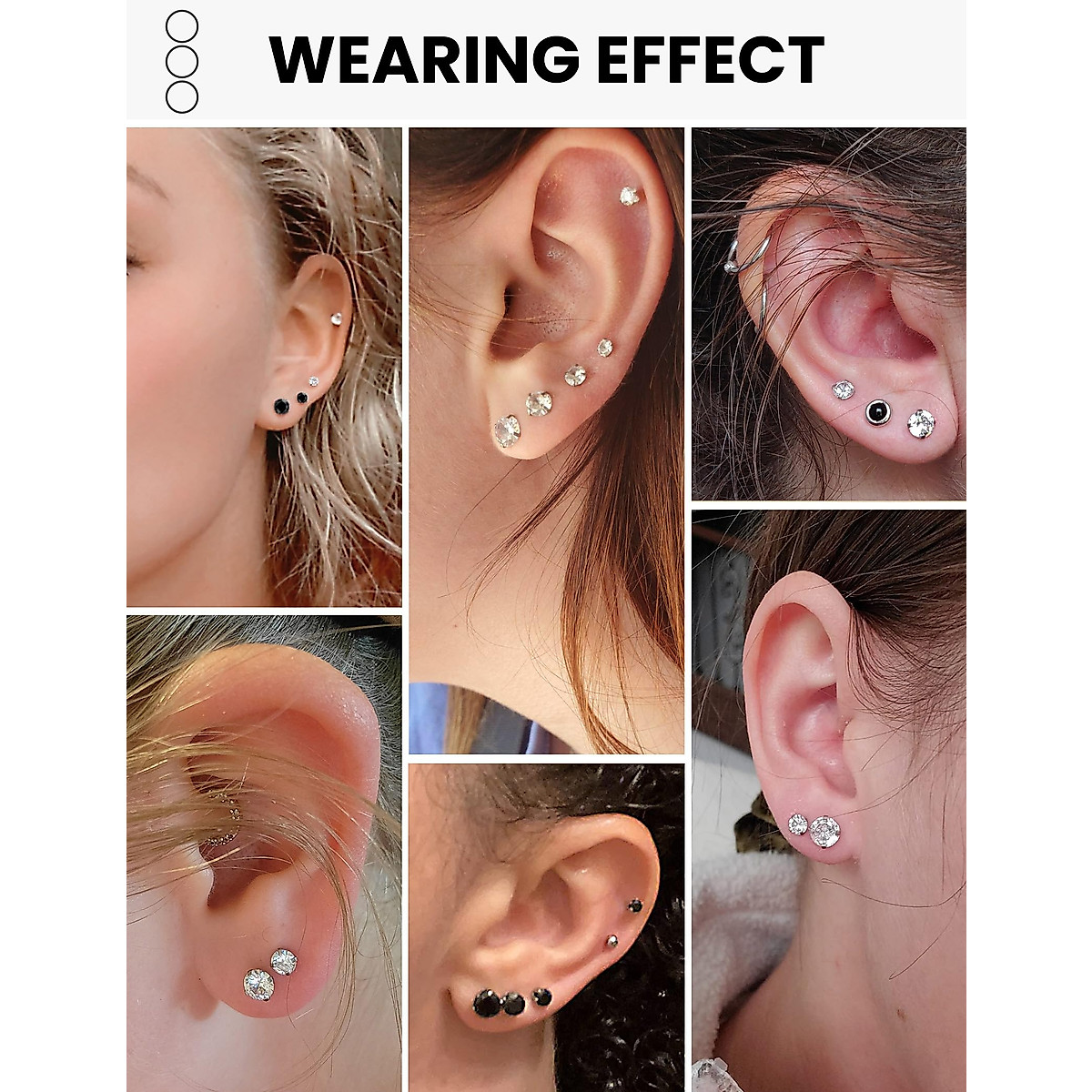 12 Pairs Silver Earrings Surgical Steel Earrings Hypoallergenic Zinc Earrings Set Women's Earrings Men's Earrings Cubic Zirconia Studs Earrings 3mm-8mm