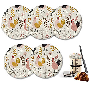 Rooster Floral 5- Pack Cloth Covers for Sourdough Starter Jar, Cloth Jar Covers Reusable Cloth Lid Top Cover Sourdough Proofing Bowl Cover Bread Fermentation Baking Supplies for 3-4 Inch Jar Mouth