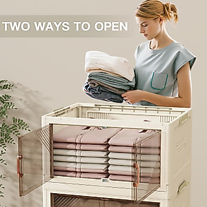 5 Storage Bins with 5 Lids, 23 Gal Collapsible Storage Bins, 5 Packs Stackable Storage Bins with Wheels,Large Closet Organizers and Storage, Double Door Stackable Storage Bins for Home, Ofiice, Dorm