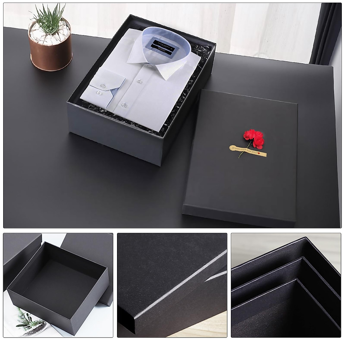 Giftilious Black Gift Boxes, a Set of 5 Gift Boxes with Lids for Presents, Pre-Wrapped Boxes for Gifts, Sturdy Present Box for Christmas, Birthdays, Anniversaries, Festivals or Special Celebration